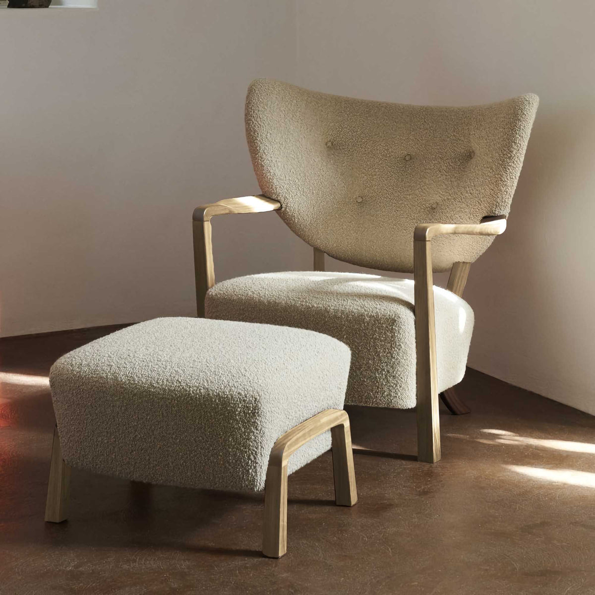 &Tradition ATD2 Wulff Lounge Chair and ATD3 Pouf, sheepskin moonlight ...